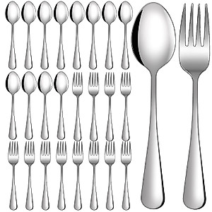 Jeffbaubl 24 Pcs Forks and Spoons Silverware Set,Food Grade Stainless Steel Flatware Cutlery Set,12 Dinner Spoons and 12 Dinner Forks for Home Kitchen Restaurant,Mirror Polished Dishwasher Safe