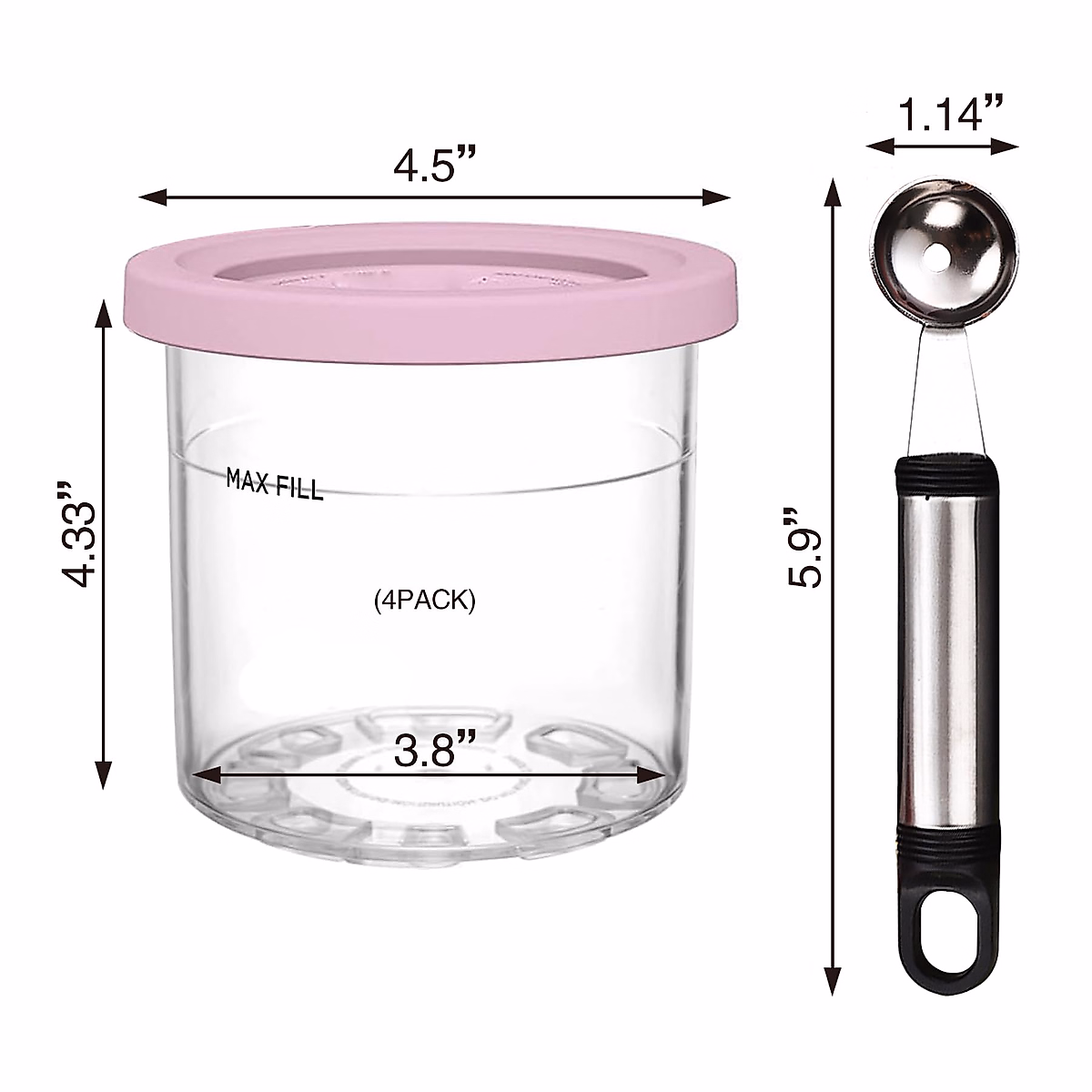 TKLIFE 16oz Cups containers,Extra Replacement Pints and Lids,storage container Compatible with Ninja Creami NC299 NC300 Series Creami Ice Cream Makers,Dishwasher Safe，Leak Proof Lids - 4 Pack