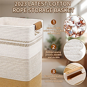 DOFASAYI Laundry Hamper - 85L Large Laundry Basket with Leather Handles, Decorative Storage Basket for Blankets - Clothes Hamper for Living Room, Bedroom, Jute & White