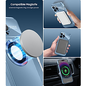 MAKAVO Magnetic for iPhone 13 Pro Max Case, Compatible with MagSafe, Built-in Camera Lens Protector, Logo View, Military Grade Drop Proof Phone Case Cover, Sierra Blue