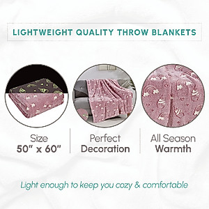 Elegant Comfort Glow in The Dark Lightweight Throw Blanket - Ultra Soft, Fuzzy and Cozy Luminous Blanket - All Season Decorative for Kids Throw Blankets, 50 X 60 inches, Pink Rainbow