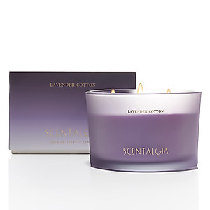 SCENTALGIA Scented Soy Candle Jar with Lavender Cotton Fragrance - 3 Wick Large Candles with Long-Lasting 55 Hours Burn Time - Perfect for Home, Office, Spa, Yoga, Meditation & Gifts