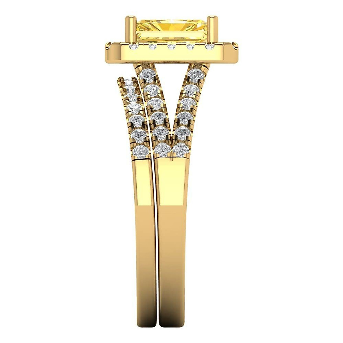 Clara Pucci 1.6ct Emerald Cut Halo Solitaire Yellow Simulated Diamond Engagement Promise Bridal Ring Band set 14k Yellow Gold 7.5