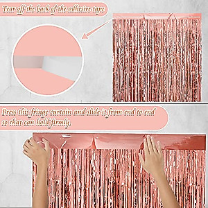 6 Pack Rose Gold Foil Fringe Curtains Party Backdrop, 3.28 x 8.2 ft Metallic Foil Tinsel Fringe Backdrop Door Fringe for Photo Wedding Birthday Bridal Showers Graduation Theme Party Decorations