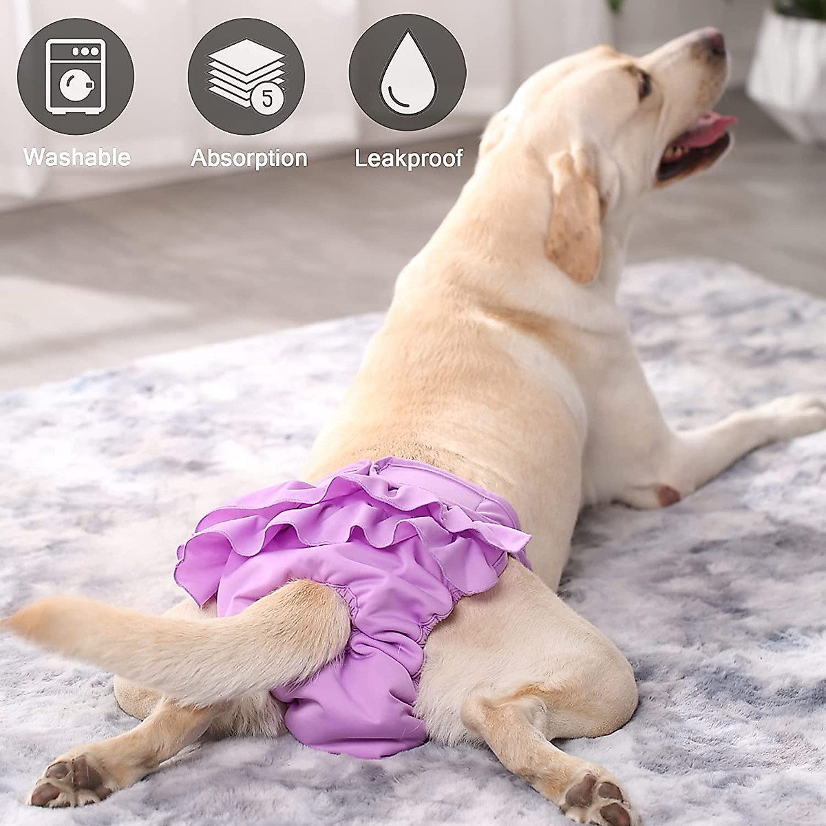 Dog Sanitary Panties Pet Panties for Girl Dogs Menstrual Period, Washable & Reusable Female Dog Diapers Pet Princess Dress for Dogs in Heat, Incontinence or Excitable Urination (XX-Large, Purple)