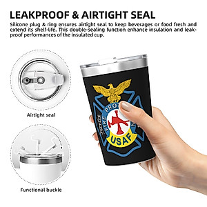 Usaf Fire Protection Insulated Stainless Steel Tumbler 12 Oz Thermos Come With Straw Leak-Proof Travel Mug Cup