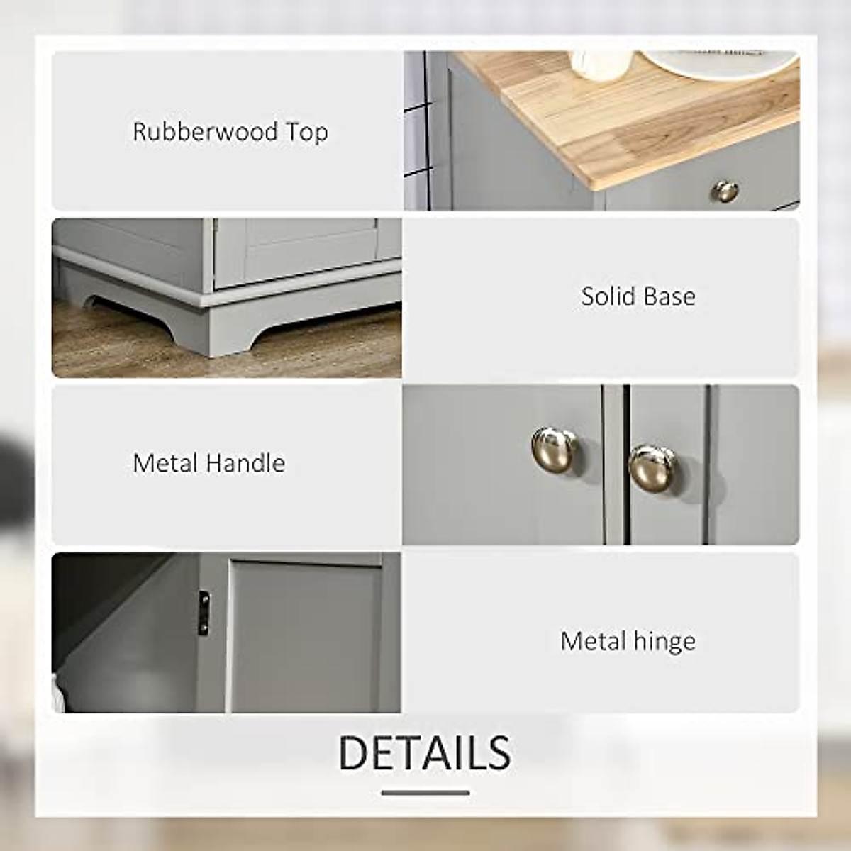 HOMCOM Sideboard Buffet Cabinet with Drawers, Kitchen Cabinet, Coffee Bar Cabinet with Rubberwood Top and Adjustable Shelves for Living Room, Kitchen, Gray