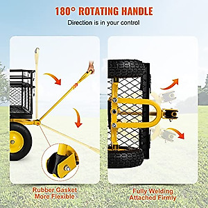 VEVOR Steel Garden Cart, Heavy Duty 500 lbs Capacity, with Removable Mesh Sides to Convert into Flatbed, Utility Metal Wagon with 180° Rotating Handle and 10 in Tires, Perfect for Garden, Farm, Yard