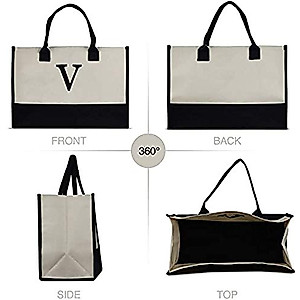 VANESSA ROSELLA Monogram Tote Bag with 100% Cotton Canvas and a Chic Personalized Monogram (Navy Block Letter - M)