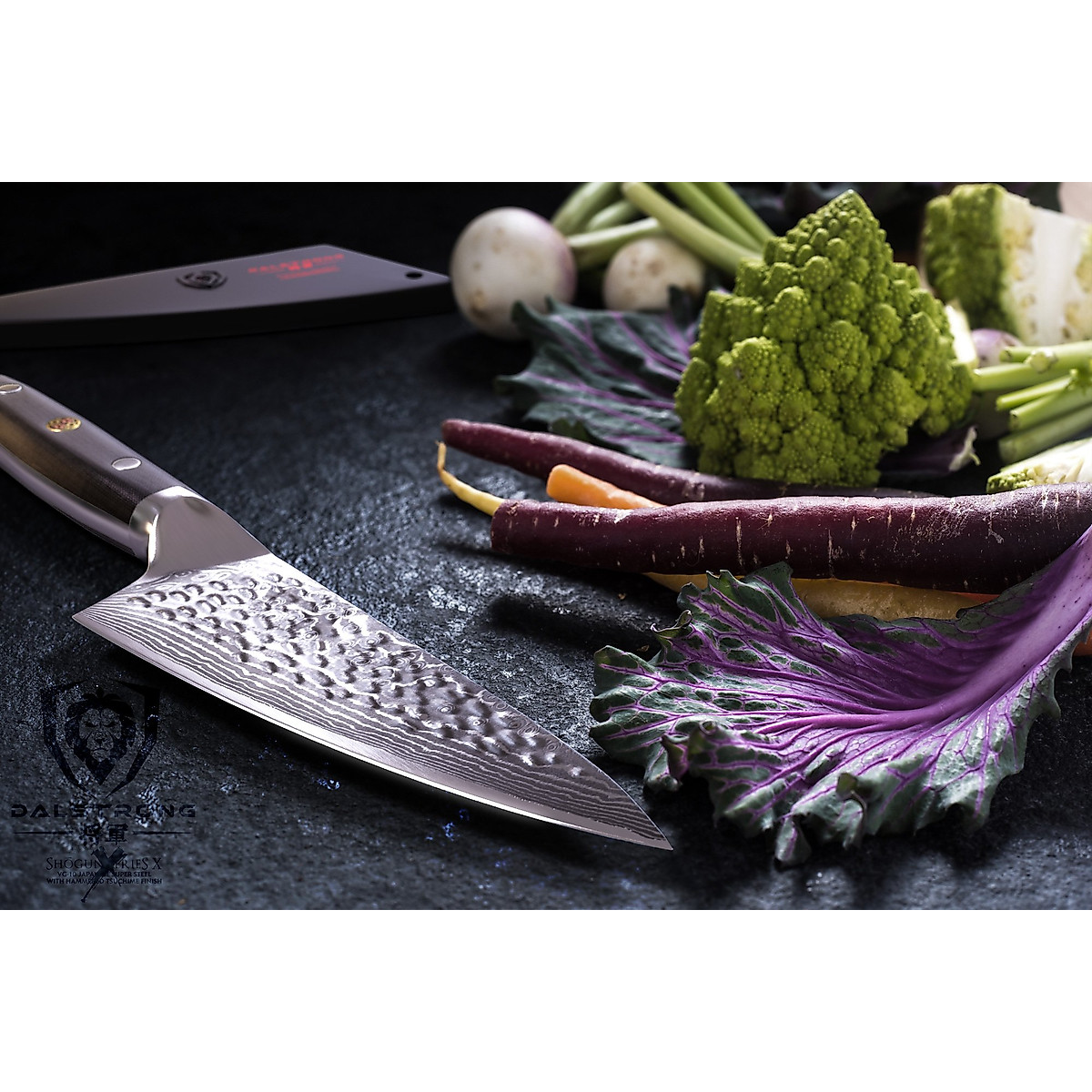 Dalstrong Chef Knife - 6 inch Blade - Shogun Series ELITE - Damascus - Japanese AUS-10V Super Steel - G10 Black Handle - Razor Sharp Kitchen Knife - Hammered Finish Chef's Knife - Sheath