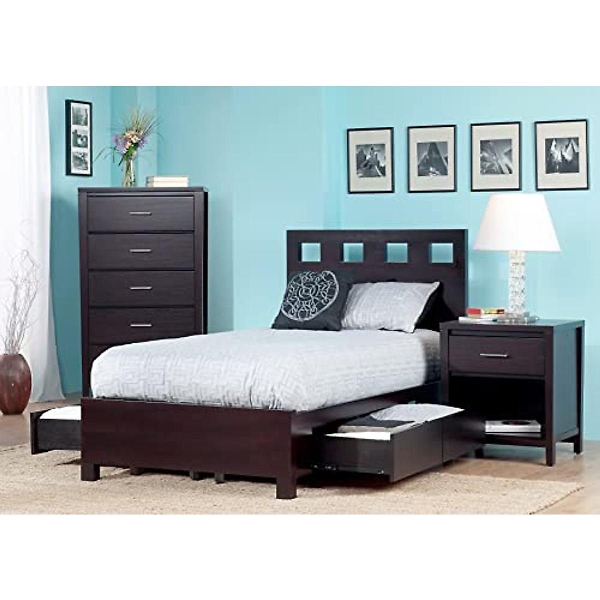 Modus Furniture Solid Wood 2-Side Storage Bed, California King, Riva - Espresso