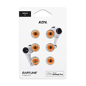 Eartune Fidelity UF-A Premium Memory Foam Tips for AirPods Pro (1st Gen & 2nd Gen) - Fits in Charging Case, Stays in Your Ears, Superb Sound Isolation, and Built-in Waxguard - Medium, [Orange]