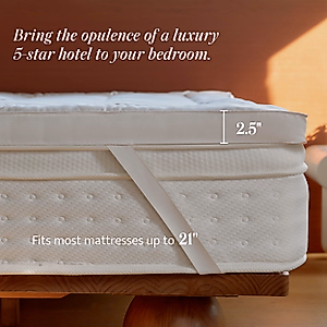 Double Stitch Cooling Mattress Topper - Soft 300 Thread Count Tencel Lyocell Cotton Blend, Elastic Straps Stretch Up to 21 Inch, Breathable Down Alternative Fill Pillowtop Mattress Pad - King