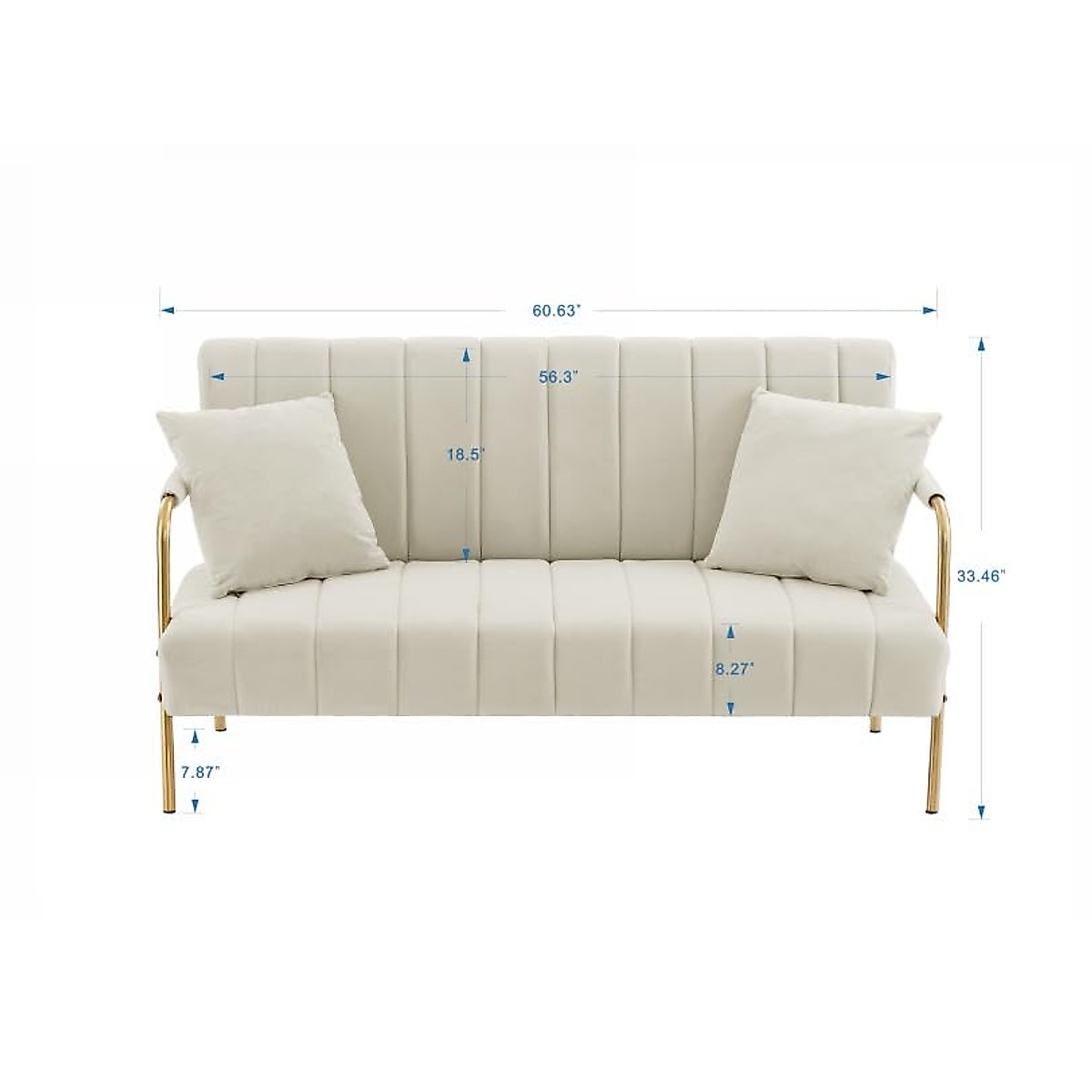 Majnesvon 61" Modern Loveseat Sofa Couch,Cashmere Fabric Small Love Seat w/2 Pillows and Metal Legs,2-Seater Upholstered Mini Sofa Couches for Small Space,Living Room Bedroom Apartments (White)