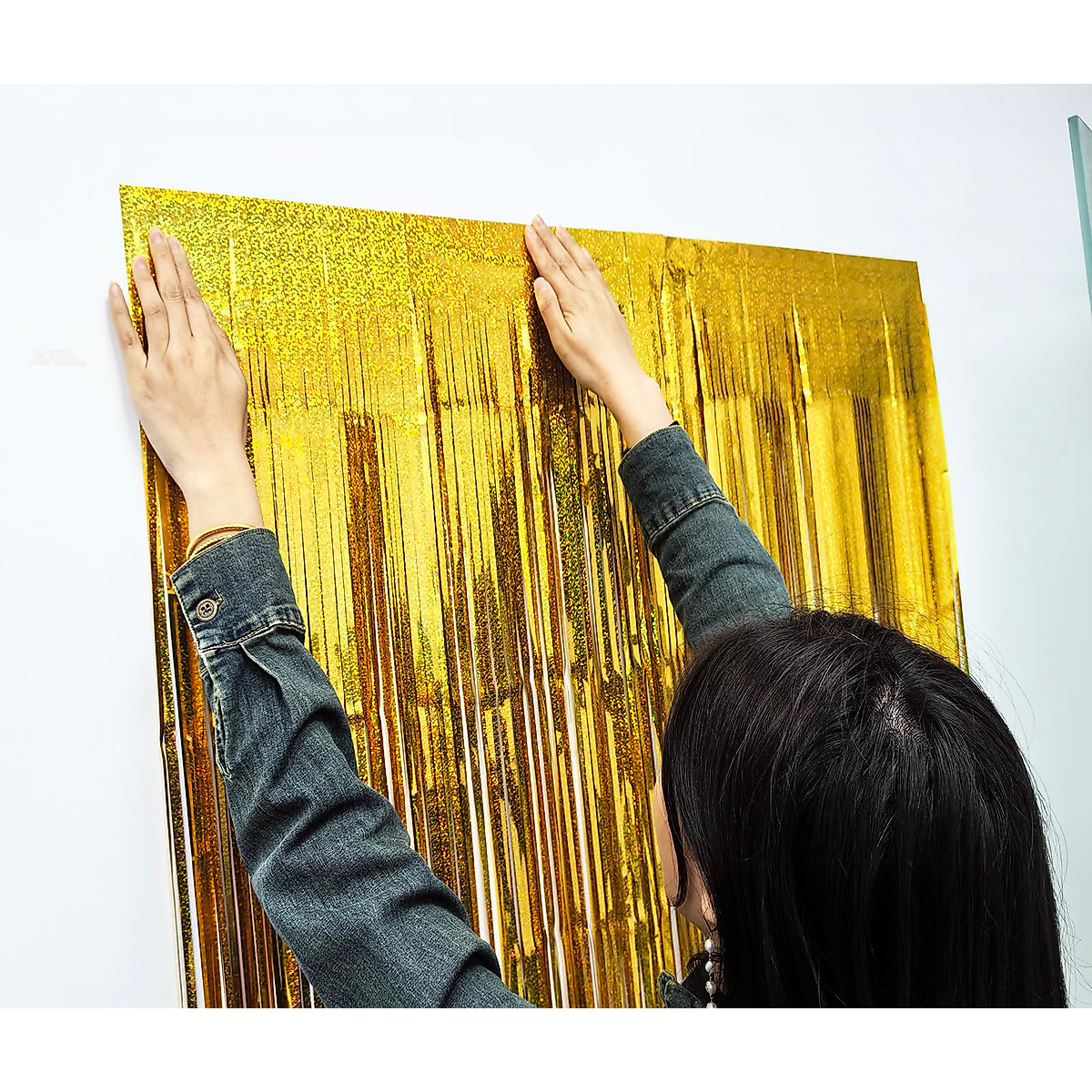 Graduation Party Decorations Navy Blue Gold 2024/Navy Blue Yellow Graduation Decorations Navy Blue Foil Fringe Curtains Graduation Backdrop Metallic Foil Fringes Curtains for Blue Gold Birthday Party