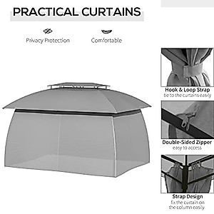 Outsunny 9' x 13' Patio Gazebo Canopy, Double Vented Roof, Steel Frame, Curtain Sidewalls, Outdoor Sun Shade Shelter for Garden, Lawn, Backyard, Deck, Gray