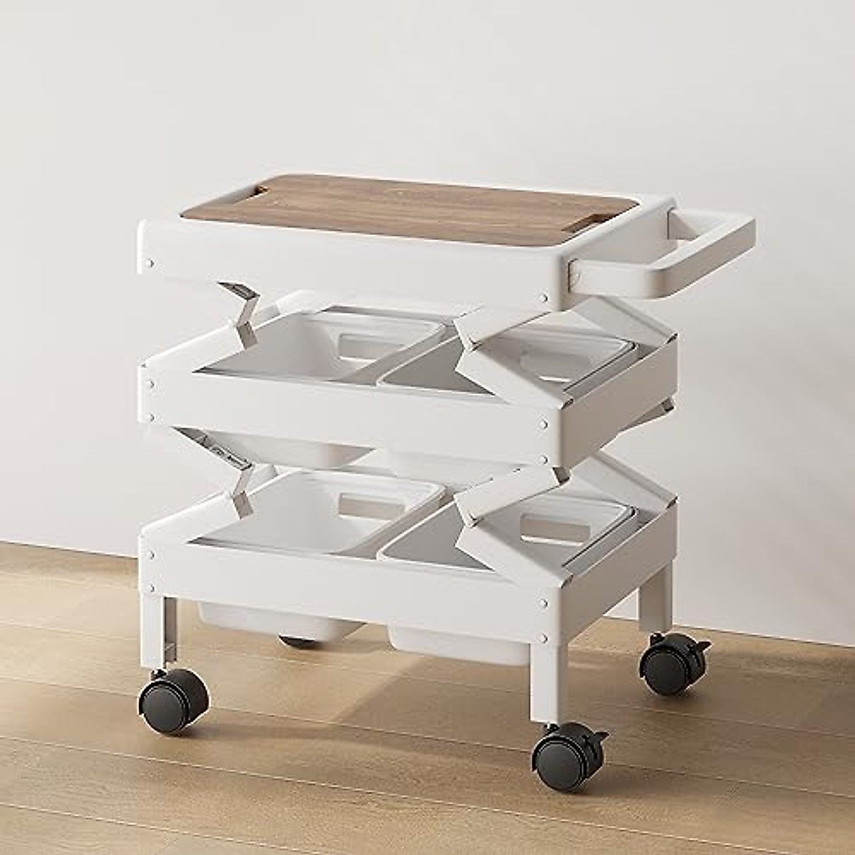 KLONVS 3-Tier Plastic Rolling Utility Cart with Handle, Multi-Functional Storage Trolley for Office, Living Room, Kitchen, Movable Storage Organizer with Wheels, White