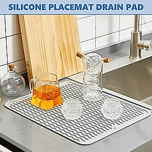 Tanlade 4 Pack Silicone Dish Drying Mat for Kitchen Counter Waterproof Heat Resistant Silicone Mat for Sink, Refrigerator Drawer Liner Dishwashing Multiple Usage, 16 x 12 Inches, Gray