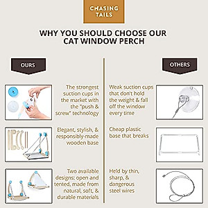 Chasing Tails Cat Window Perch for Indoor Cats - Window Cat Perch, Window Perch for Cats Inside Window Cat Bed, Suction Cup Cat Bed Window, Cat Hammock for Window, Cat Window Seat, Cat Window Hammock
