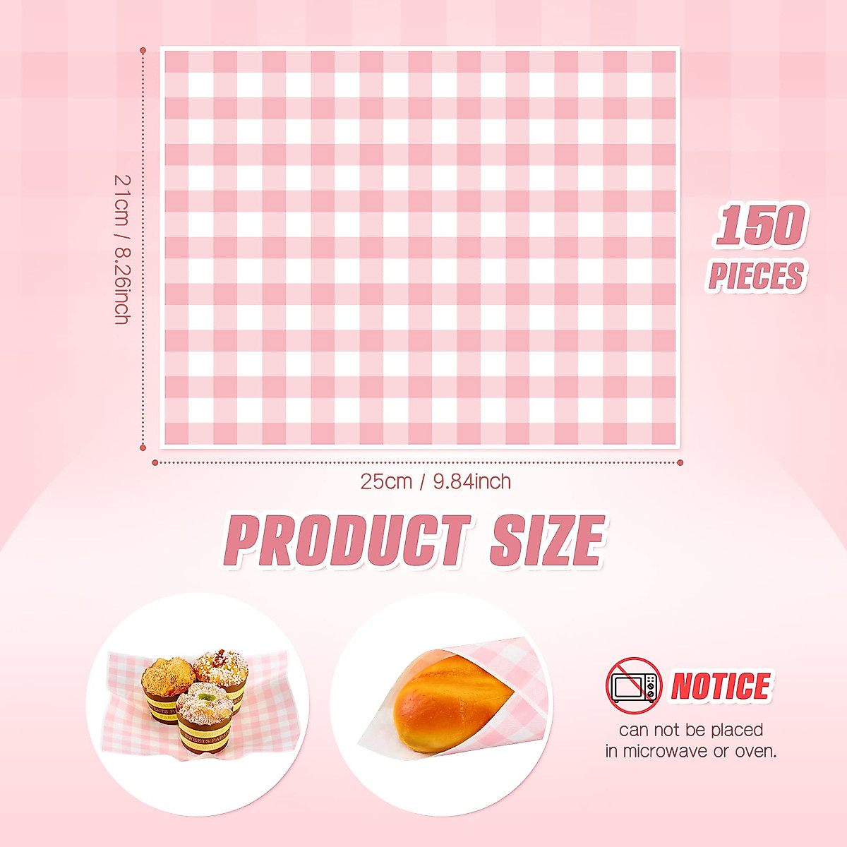 150 Pcs Wax Paper Sheets for Food Deli Papers Pink Checkered Sandwiches Paper Greaseproof Disposable Wrapping Paper for Sandwich Picnic Basket Liner Easter Birthday Baby Shower Party Supplies