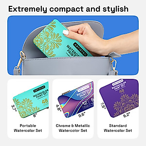 ARTISTRO Watercolor Paint Set, 48 Vivid Colors in Portable Box, Including Metallic and Fluorescent Colors. Perfect Travel Watercolor Set for Artists, Amateur Hobbyists and Painting Lovers