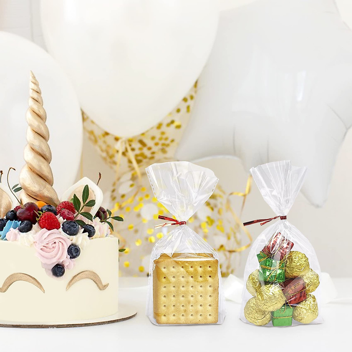 Morepack Flat Bottom Cellophane Bags,100Pcs 5x2x8 Inches Clear Cello Bags Flat Bottom Cellophane Treat Bags for Cookie