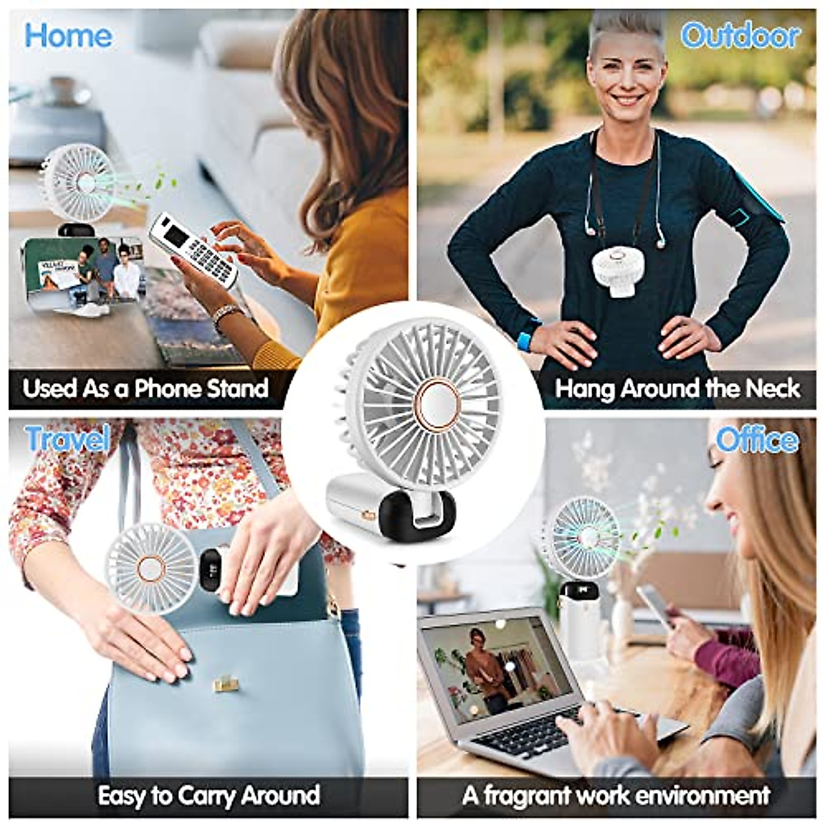 Portable Mini Fans Handheld, 5 Speeds Personal Fans with LED Screen Adjustable Cooling Fan Removable Base, 5000mAh Large Capacity Quiet USB Rechargeable Fan for Home Office Outdoor Travel-White