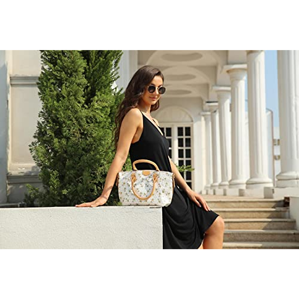 Designer Handbags for Women Double Top Handble Purse with Roomy inner Pockets and Detachable Shoulder Strap (Beige)