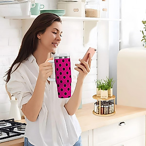 GAIGEO Hot Pink Polka Dots Tumbler Cups, Reusable 30 Oz Tumbler with Lid and Straw, Double Wall Vacuum Insulation, Suitable for Family Office Sport