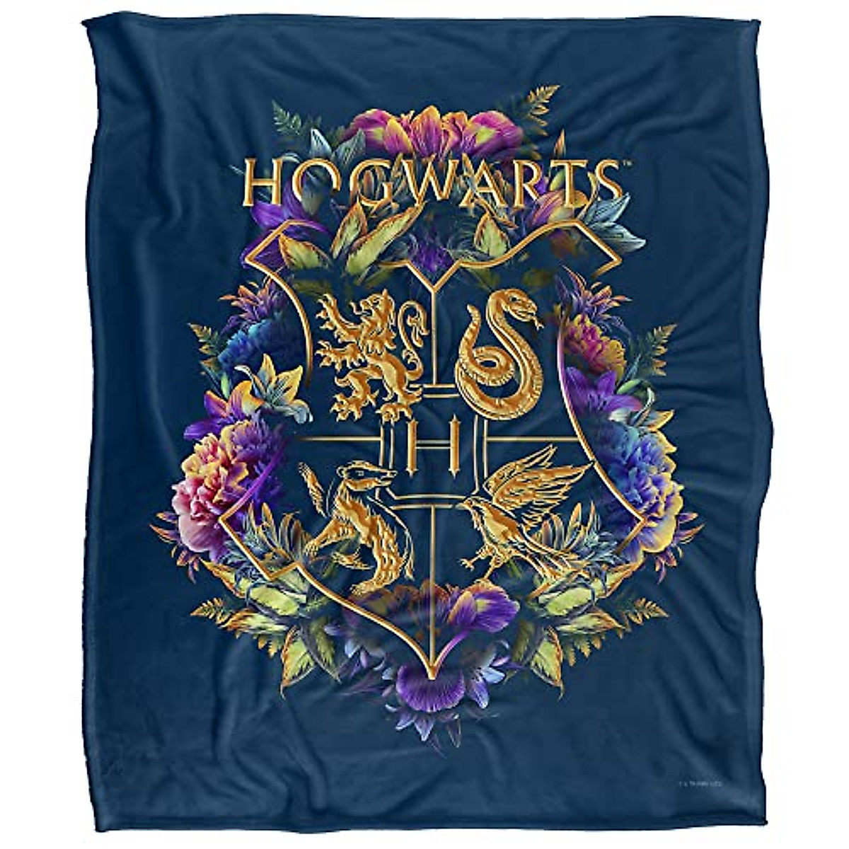 Harry Potter Blanket, 50"x60", Hogwarts Multi-Colored Floral Crest Silky Touch Sherpa Back Super Soft Throw Blanket