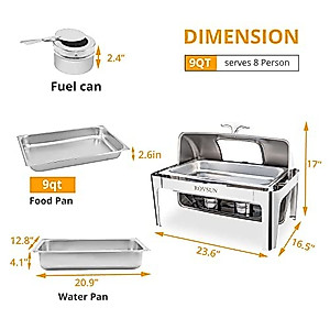 ROVSUN 9Qt 3 Packs Roll Top Chafing Dish Buffet Set, Stainless Steel Chafers for Catering, Rectangular Buffet Servers and Warmers Set with Glass Window for Parties, Banquet, Wedding, Full Size