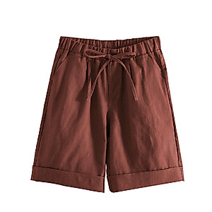 Yeokou Womens Casual Loose Elastic Drawstring Summer Beach Bermuda Pocketed Shorts(Red-XL)