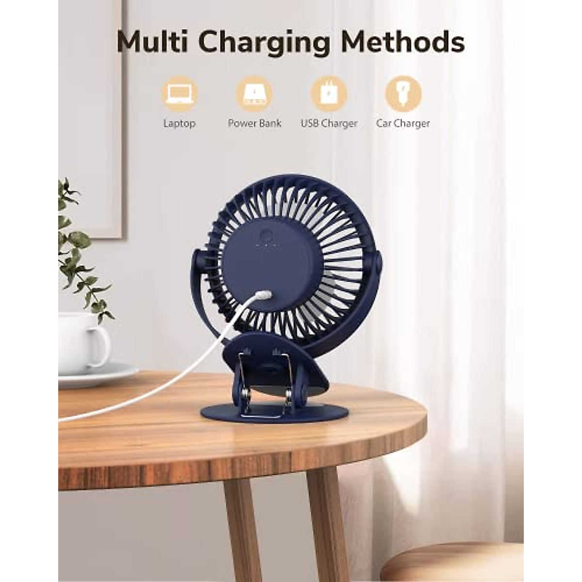 CAFELE Stroller Clip on Fan, 【Ultra Quiet】 Rechargeable Battery Operated Personal Fan Strong Airflow, 4 Speeds Max 24Hrs 6-inch Small Portable Fan for Bed Desk Car Seat White Blue