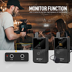 D Debra DV-02 UHF Wireless Lavalier Microphone with Remote Real-time Monitor Compatible with Smart Phone, DSLR Camera for Video Recording Interview (DV-02)