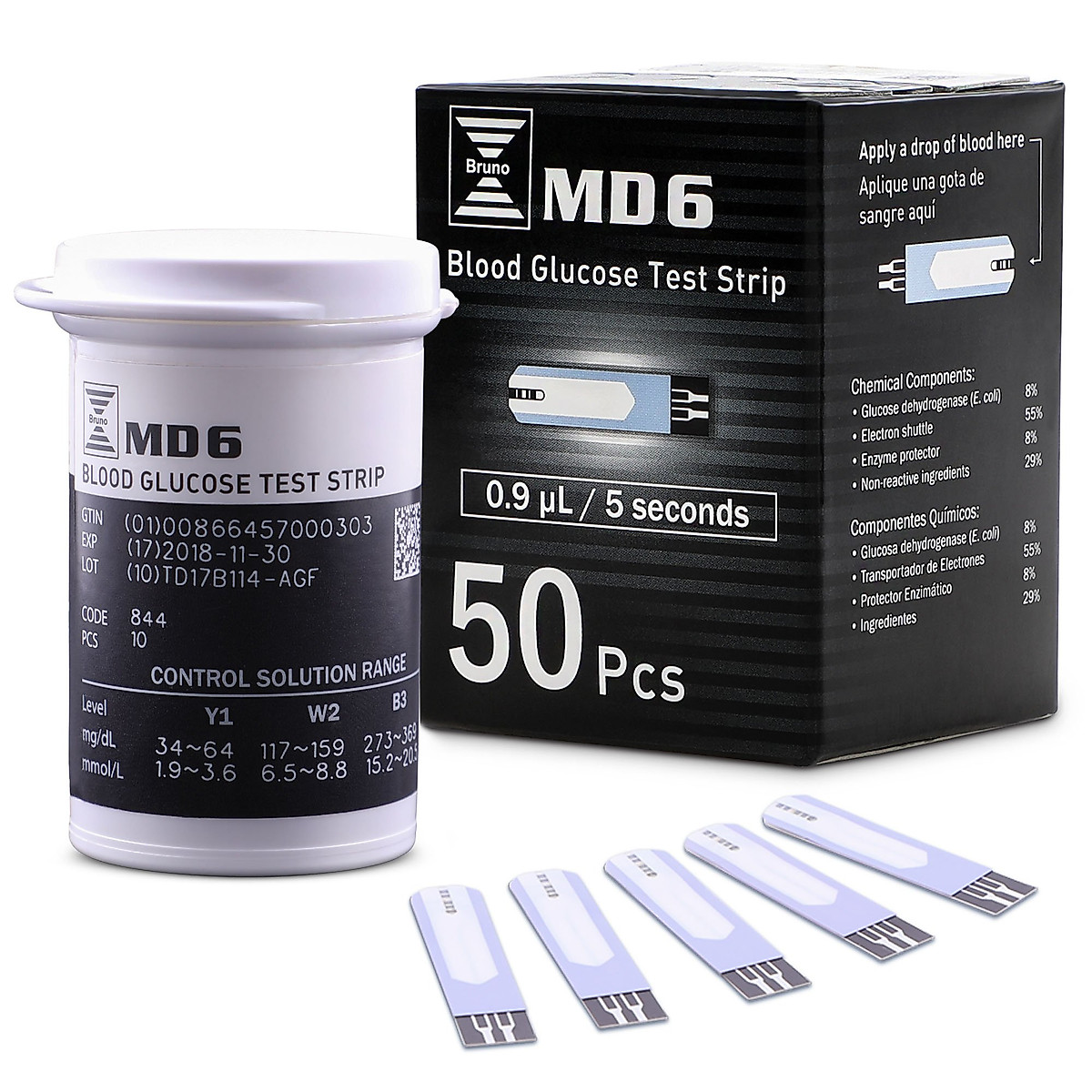 Bruno MD Pharma MD6 Blood Glucose Test Strips (50 Count)