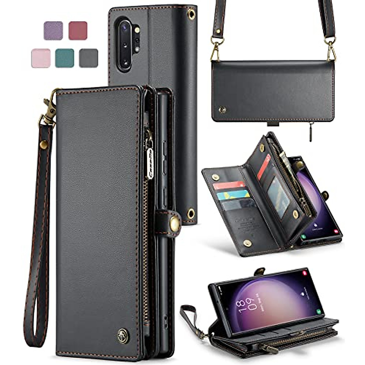 ASAPDOS Samsung Galaxy Note 10+ Plus 6.8” Case Wallet,Retro PU Leather Strap Wristlet Flip Case with Magnetic Closure,[RFID Blocking] Card Holder and Kickstand for Men Women Black