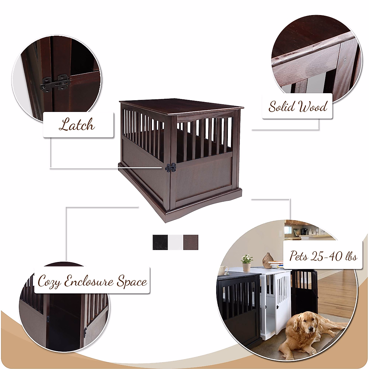 Casual Home Wooden Large Pet Crate, End Table, (Black, 24"W x 36.5"D x 29.25"H)