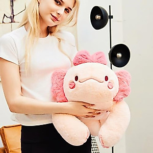 uoozii 20" | 4 Pounds Pink Axolotl Weighted Stuffed Animals with Unscented Microwave Heating Pad Inside, Cute Coolable Heatable Weighted Plush Warm Gift for Kids & Adults