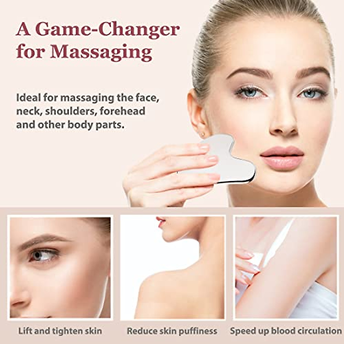 leiwo Stainless Steel Gua Sha and Face Roller Set, Facial Tool for Face Sculpting, Metal Skin Care, Massager for Women