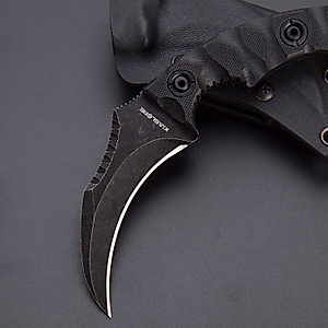 KIASLORE 1911K Tactical Knife Fixed Blade Teeth Knife D2 curved Blade & G10 Handle for Outdoor Survival, Camping, Bushcraft and Hunting, with Sheath (Stonewashed, 180)