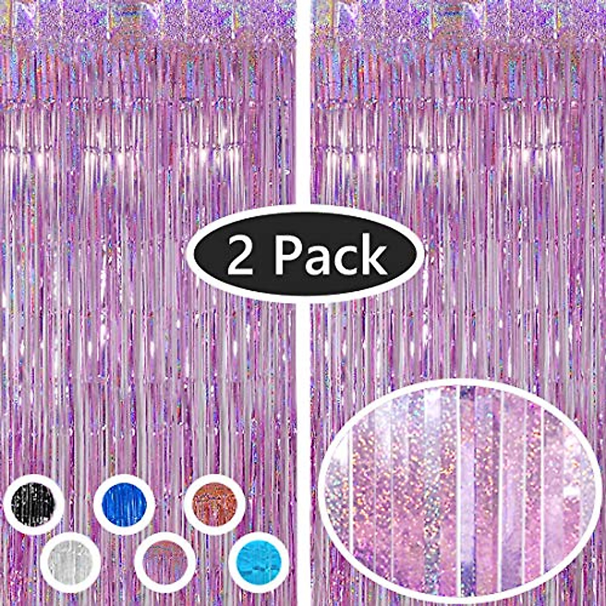 Vanujoy 2 Pack Iridescent Pinkish Purple Foil Fringe Backdrop Curtains - Pink Tinsel Curtain Wall Door Decoratons for Birthday Bachelorette Party Engagement Bridal Shower Baby Shower