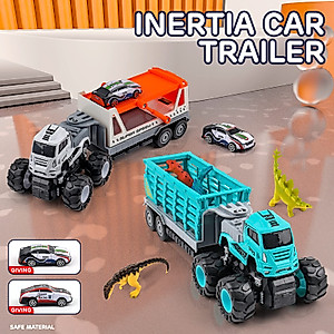 DY-GO Trucks Toy Set for 3+ Year Old Boys, Transport Car Carrier Truck Toys with Dinosaur Toys & Cars Toys for 3 4 5 6 7 Years Old Toddlers Boys and Girls for Birthday