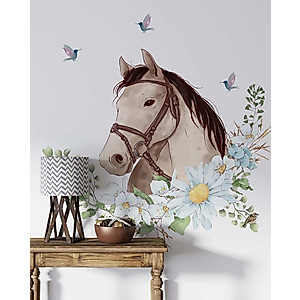 Muravie Horse and Daisies Wall Decal - Peel and Stick Animal Wall Sticker - Nursery Wall Decal Peel and Stick - Kids Wall Decal (Horse and Daisies)
