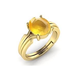 LMDPRAJAPATIS 6.25 Ratti / 5.42Ct Certified Natural Yellow Sapphire Gold Plated Ring For Women Valentine Day, New Year, Wear