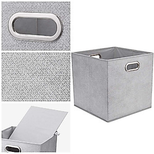 i BKGOO Cloth Storage Bins Set of 4 Thick Fabric Drawers Foldable Cubes Basket Organizer Container with Dual Metal Handles for Shelf Cabinet Bookcase Boxes Grey-White 10.5x10.5x11 inch