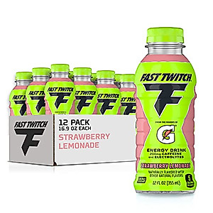 Fast Twitch Energy drink from Gatorade, Strawberry Lemonade, 12oz Bottles, (12 Pack), 200mg Caffeine, Zero Sugar, Electrolytes