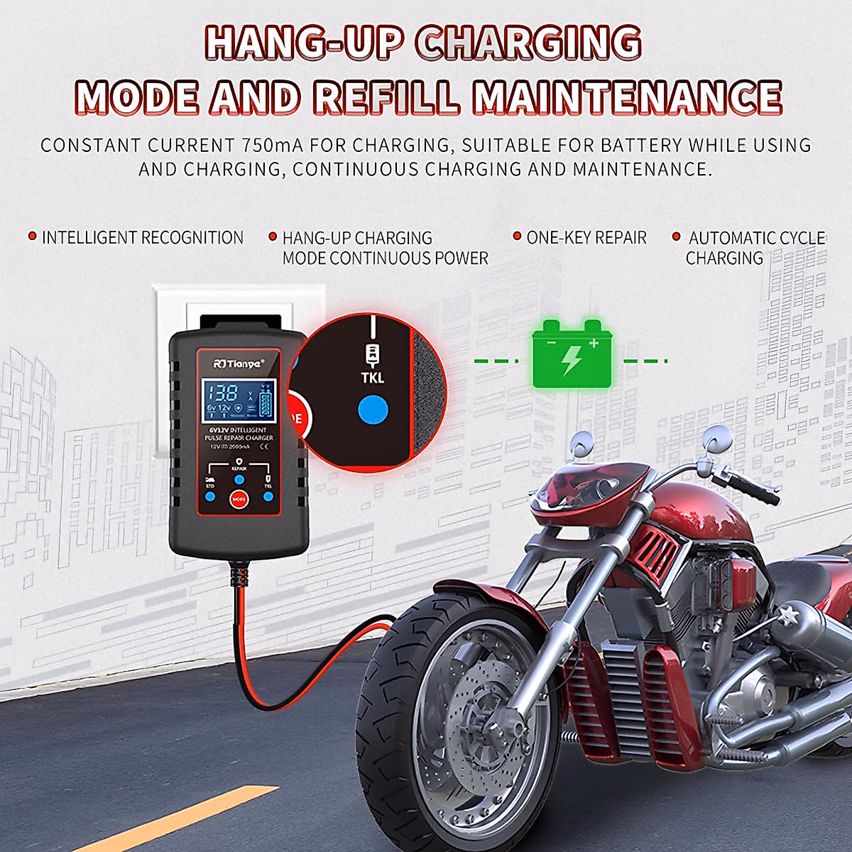 zipelo Car Battery Charger, 6V 12V Automatic Smart Trickle Battery Charger, Intelligent Pulse Repair Charger with ASE Adapter Cable, Battery Desulfator for Motorcycle Lawn Mower Marine