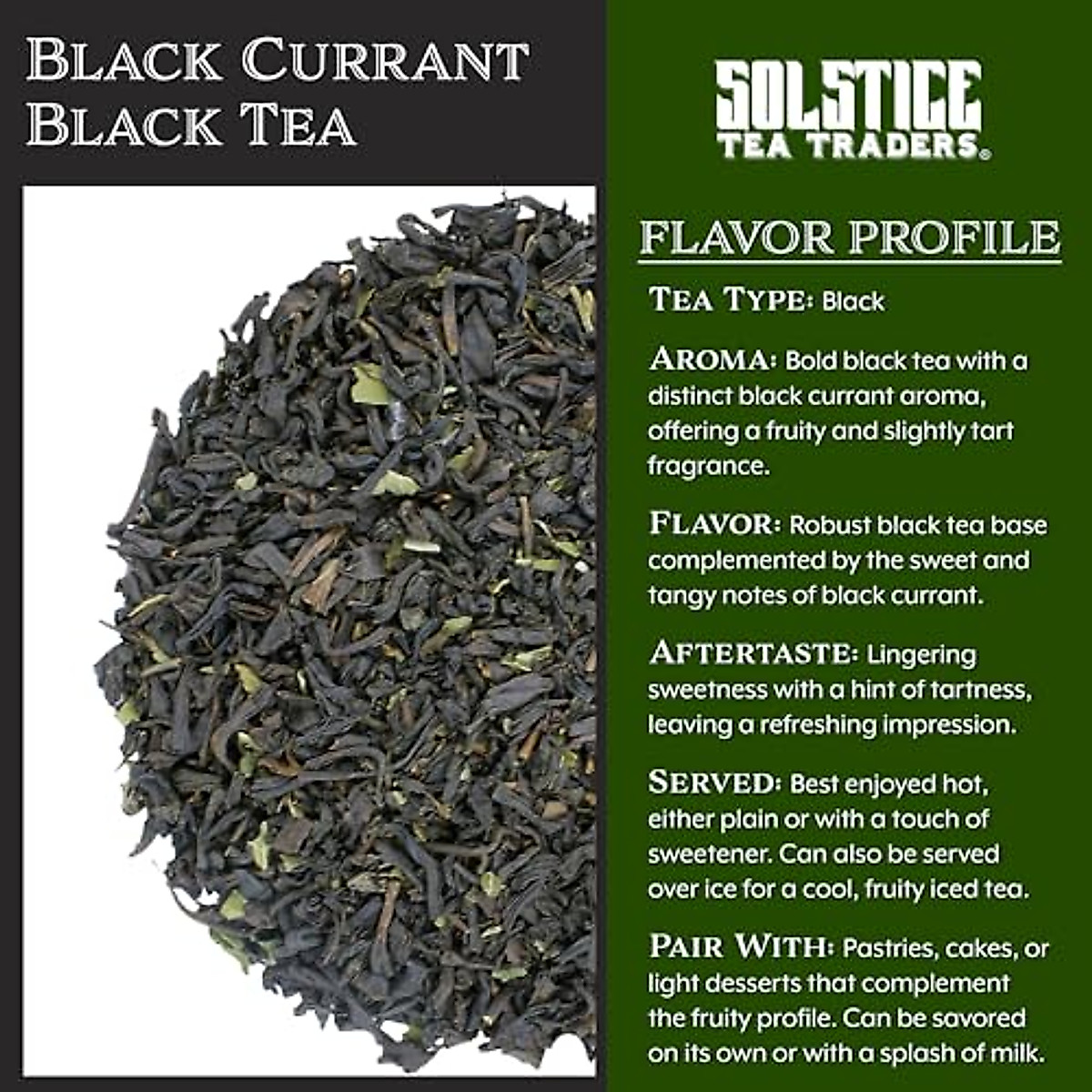 Solstice Blackcurrant Loose Leaf Black Tea (8-Ounce Bulk Bag), Makes 100+ Cups of Fruit-Flavored Black Currant Tea