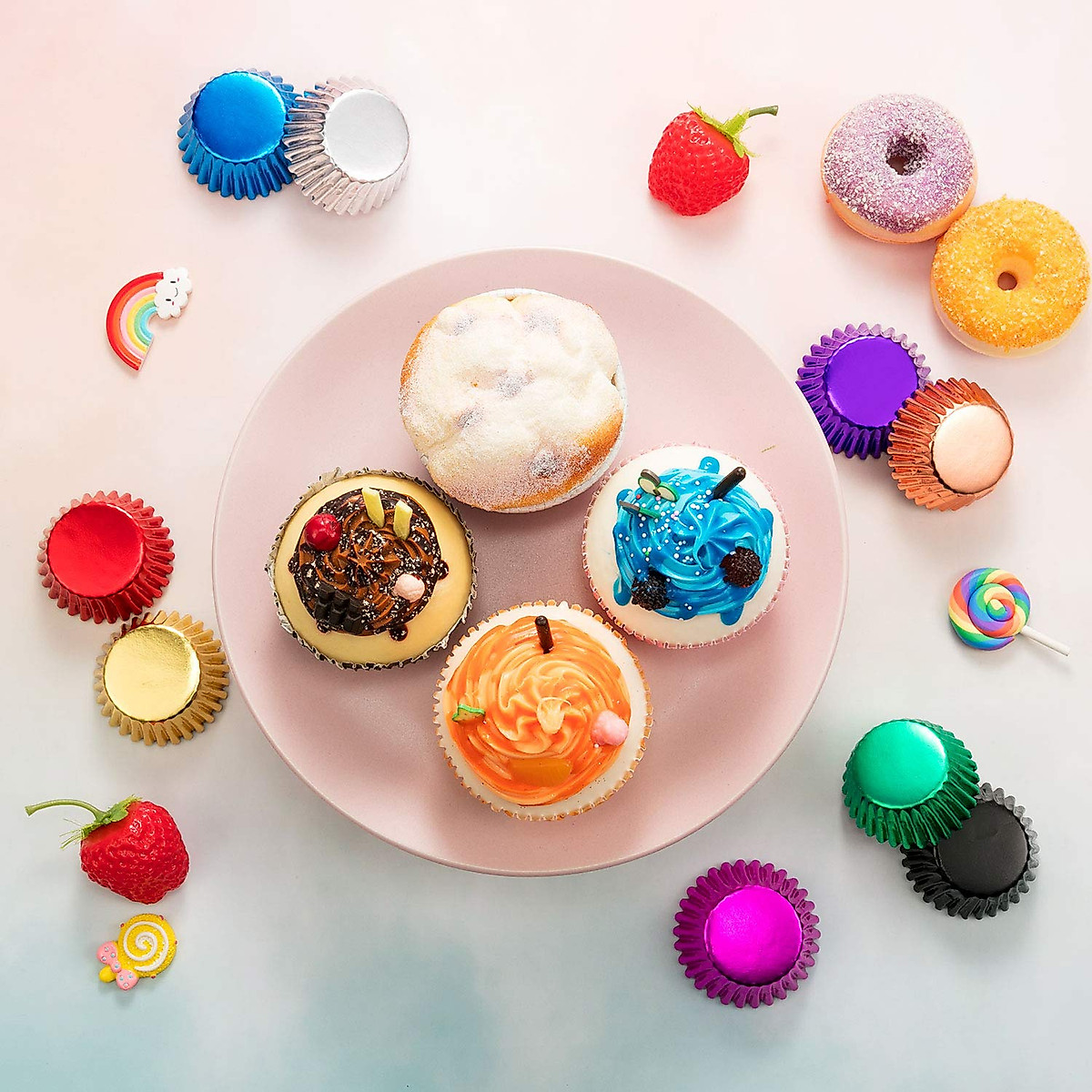 400 Pieces Mini Foil Metallic Cupcake Liners Muffin Paper Cases Baking Cups Colored Cupcake Liner for Holiday Wedding Birthday Party Baby Showers (10 Colors)