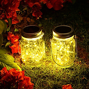 4 Pack Mason Jar Solar Lights, OxyLED 40 LED Fairy Lights Solar Powered with Jars and Hangers, Waterproof Hanging Solar Lights Outdoor, Decorative Solar Lanterns for Home Garden Patio Party Wedding